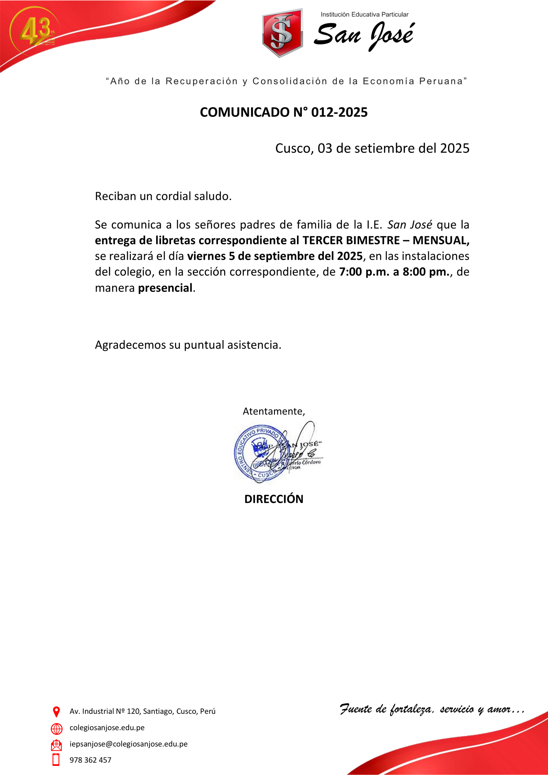 COMUNICADO 012-2025 – Colegio San José